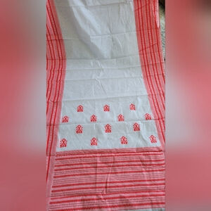 Unbranded | Sarees | Soft Cotton Manipuri Saree In White With Red ...